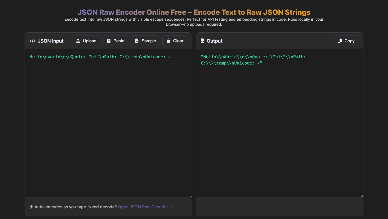 JSON String Encoder Online Free – Encode Escape Sequences Instantly